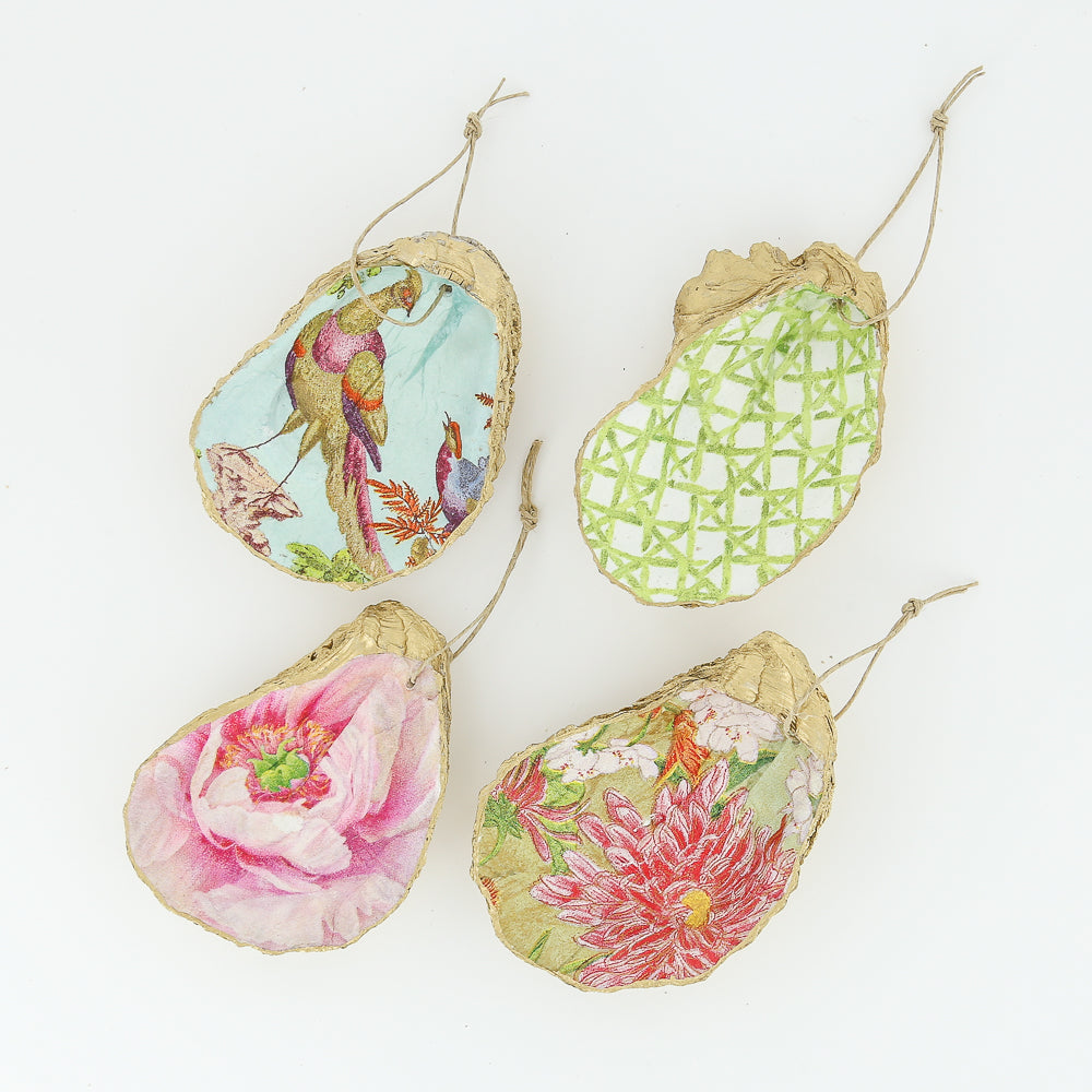 DIY Decoupage Oyster Shell Holiday Ornament Kit in Gilded Holiday ...